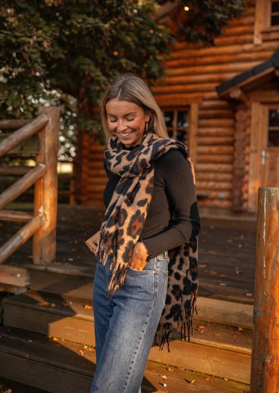 Echarpe Malika - Leopard Camel - Avec Franges – Easy Clothes