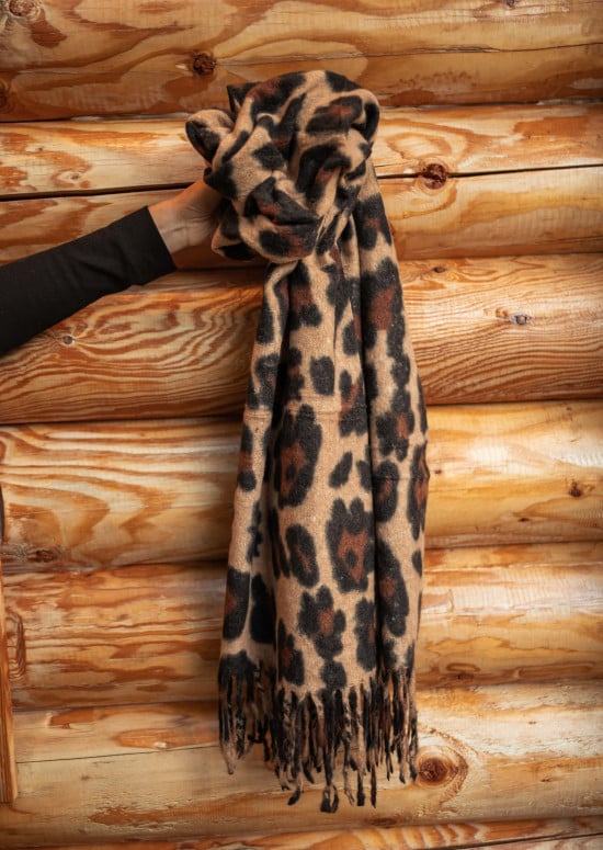 Echarpe Malika - Leopard Camel - Avec Franges – Easy Clothes