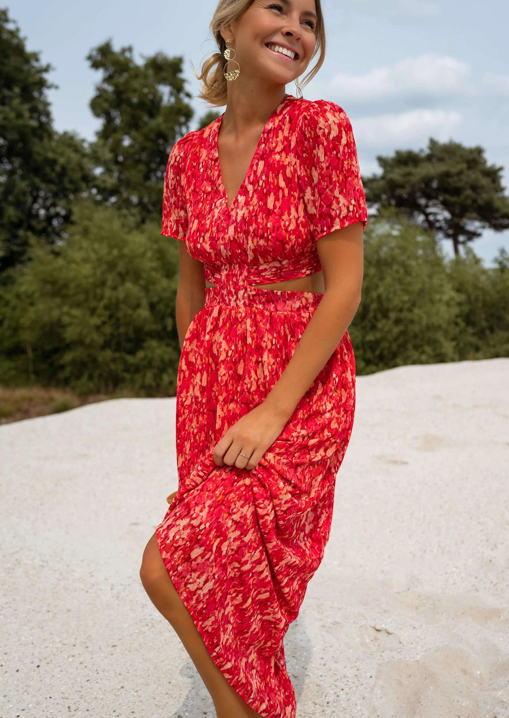 Robe Rouge Claudia - Col en V - Fluide – Easy Clothes