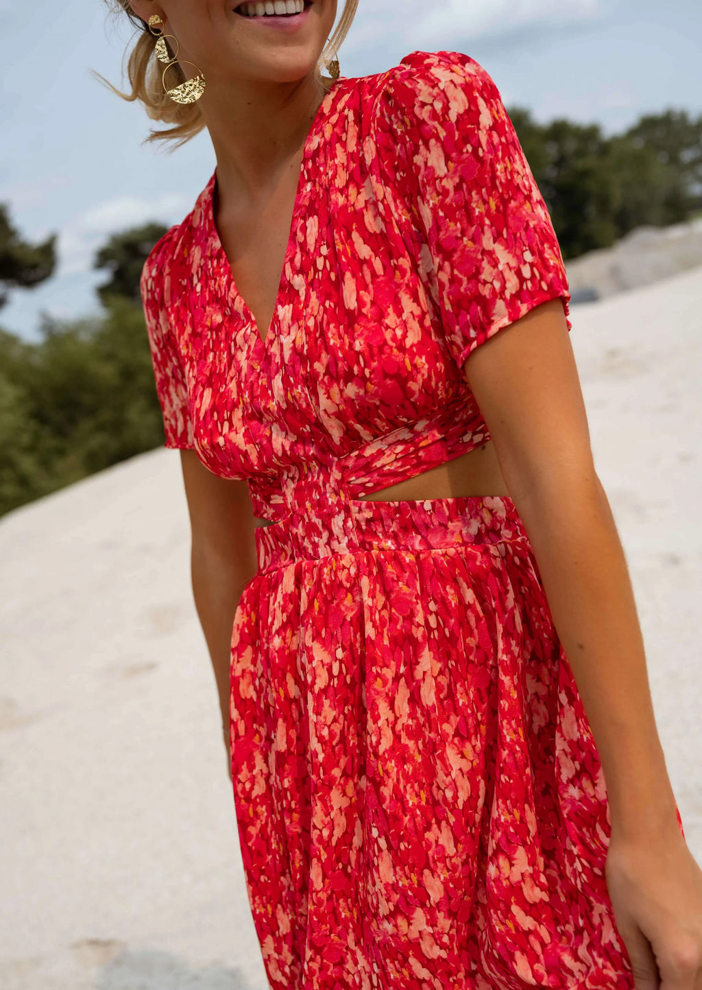 Robe Rouge Claudia - Col en V - Fluide – Easy Clothes