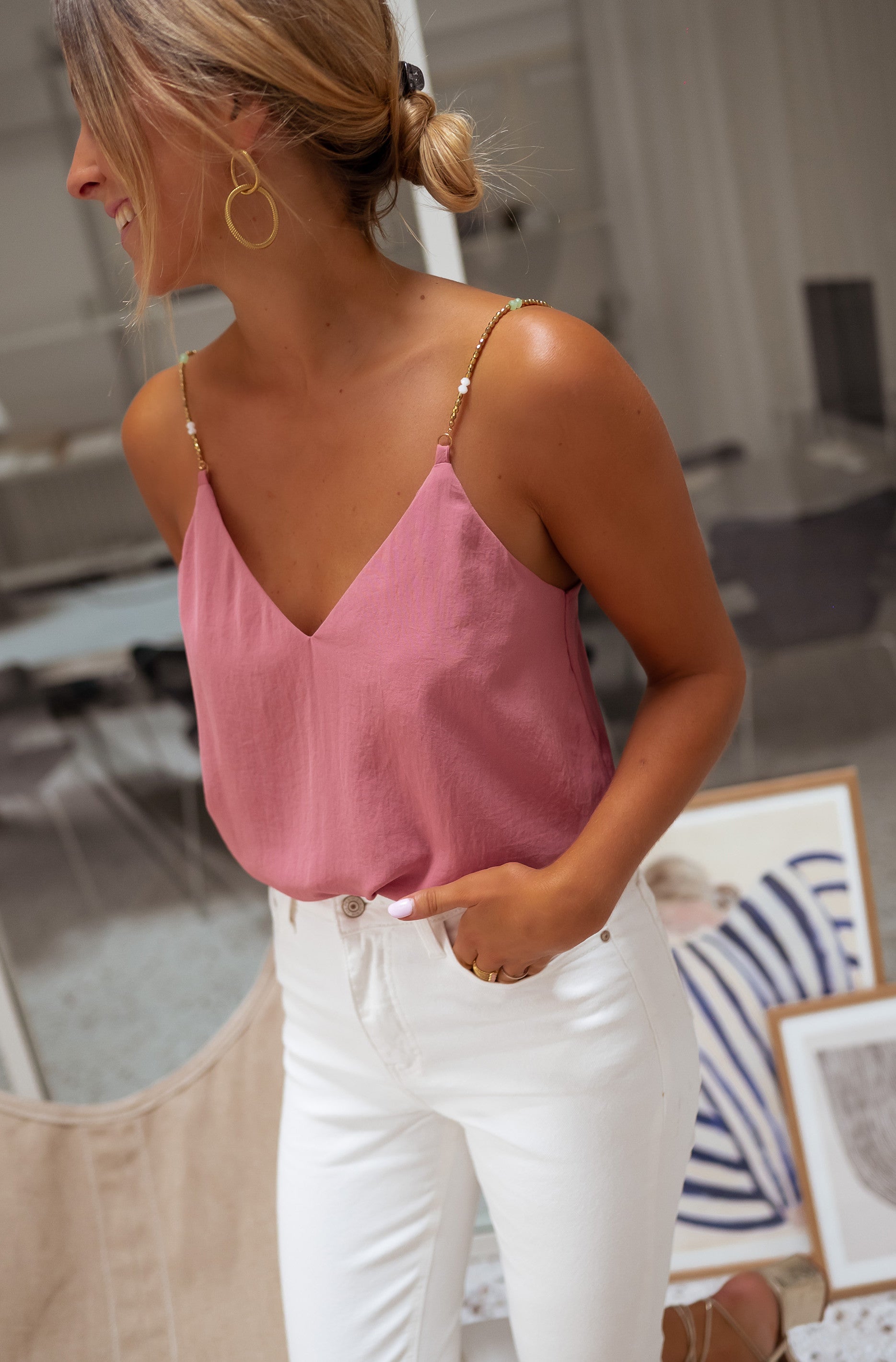 Top Lacty - Old Pink - Straps at pearls - Women's clothing – Easy Clothes