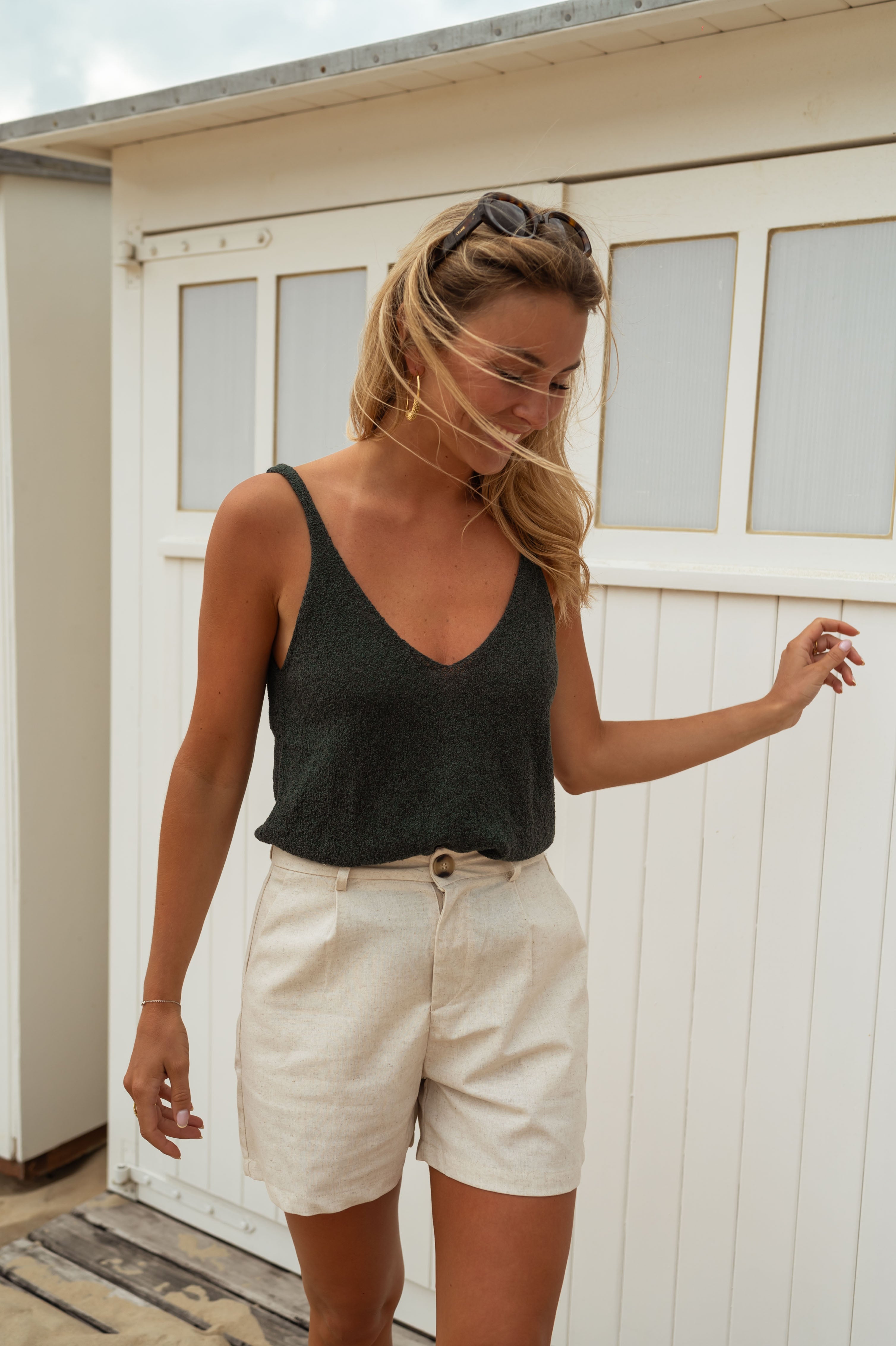 Top Neda - Vert Foncé - Col V – Easy Clothes